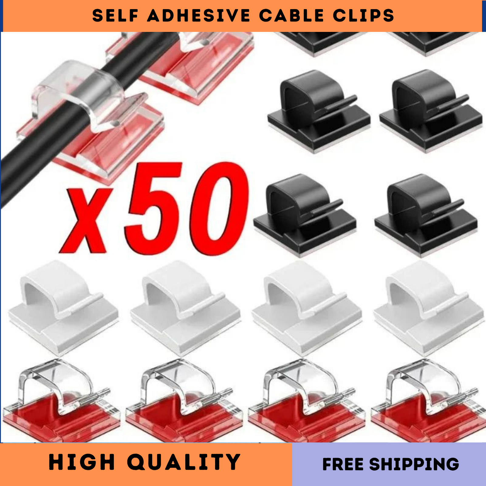Self Adhesive Cable Clips Mounts Wire Conduit Tubing Nylon Sticky Pads ...