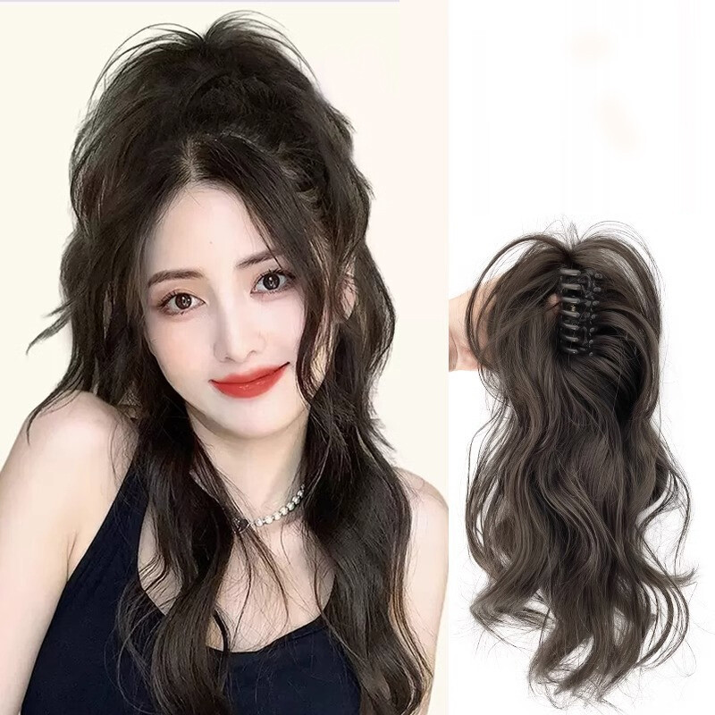 Synthetic Claw Clip Ponytail Hair Extensions Short Curly Natural Tail ...