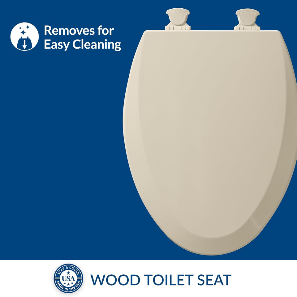 Bemis 1500EC 146 Almond Elongated Molded Wood Toilet Seat with Easy ...