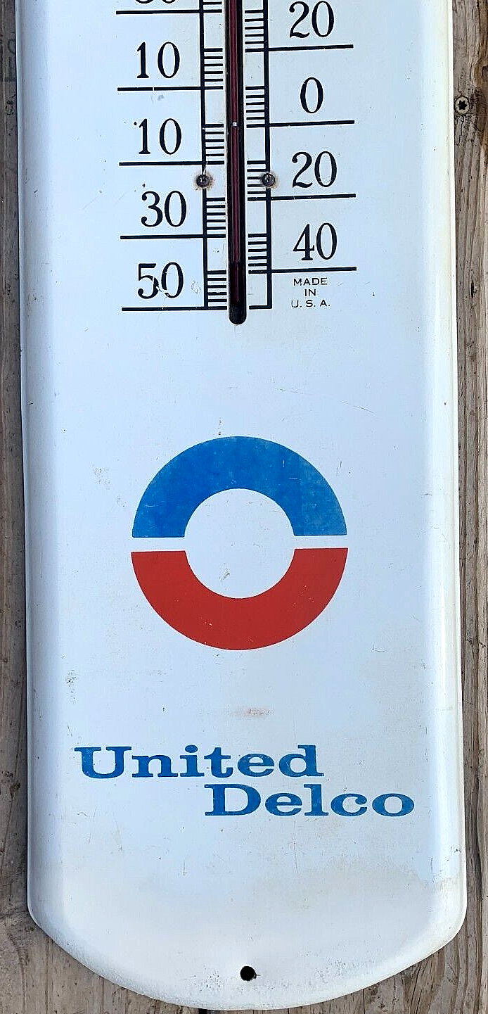 Vintage Metal United Delco auto Thermometer Sign Oil Gas Battery ...