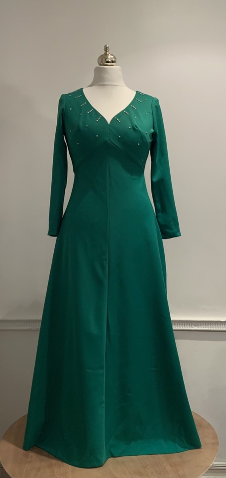 Vintage 1960s Handmade Green A Line Evening Maxi Dress Diamanté Detail ...