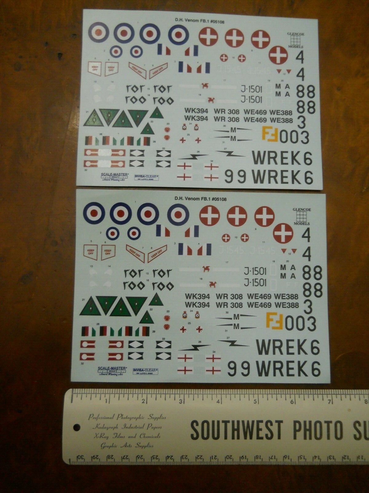 GLENCOE/SCALE-MASTER DECAL SHEETS (2) FOR D.H.VENOM 1/48TH MODEL (NEW ...