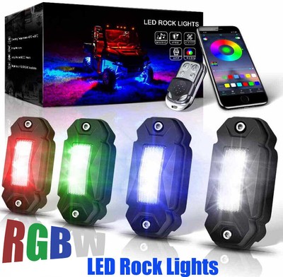 4x RGB LED Pods Rock Light Kit Underbody Glow Chasing Lamp Off-road ...