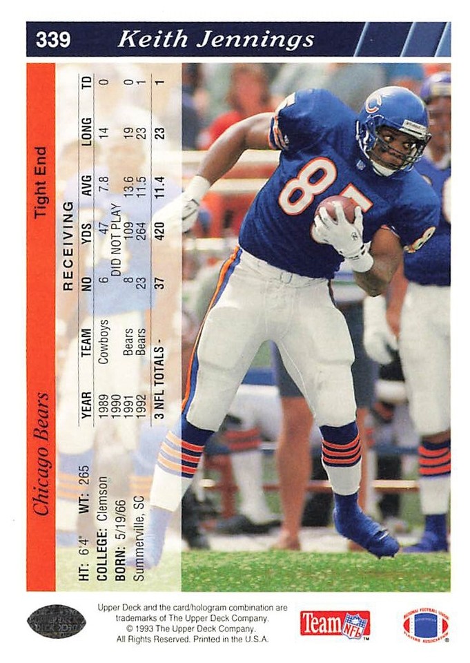1993 Upper Deck #339 Keith Jennings Chicago Bears | eBay