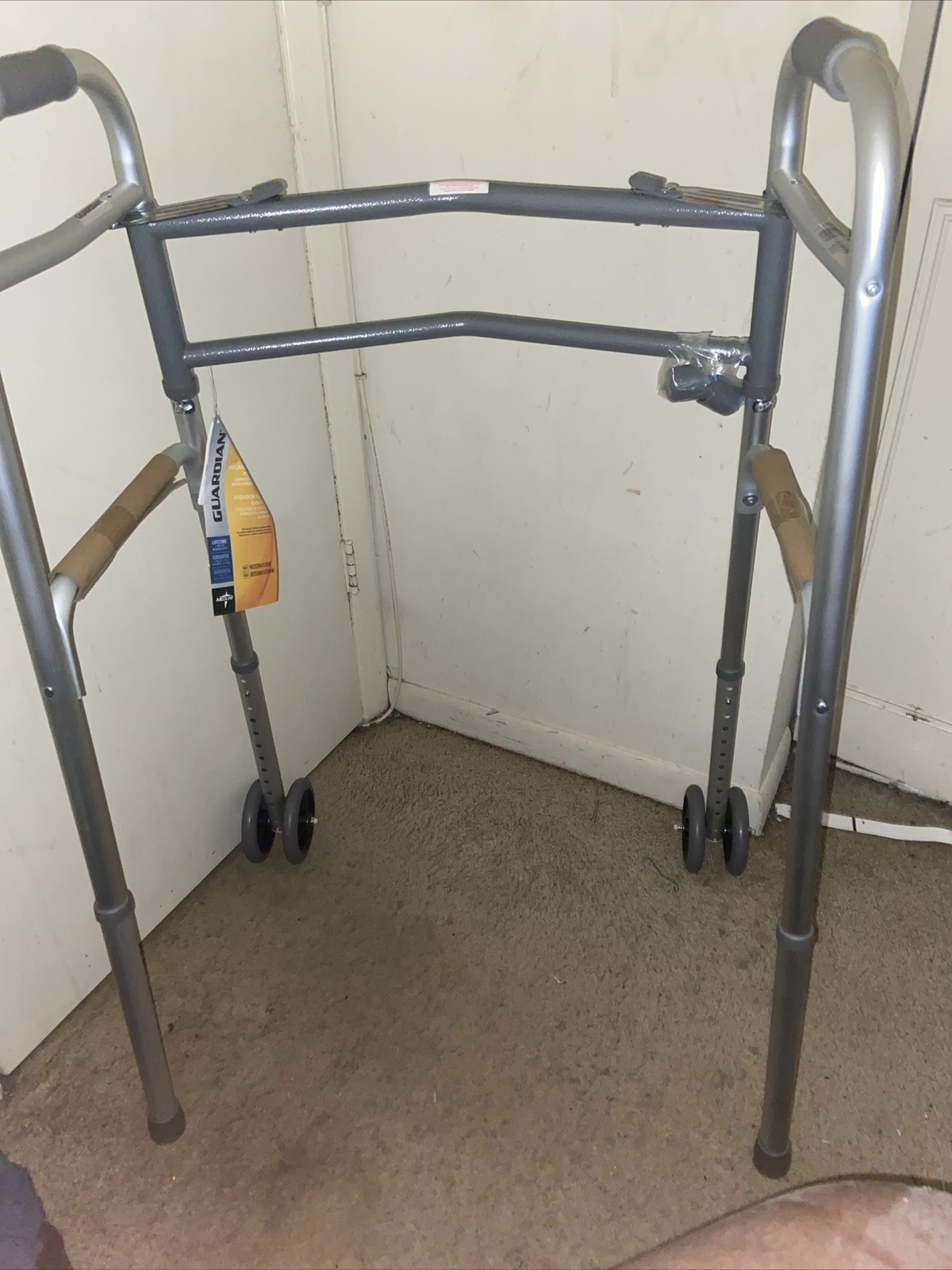 Guardian 2-Button Aluminum Folding Walker with Wheels - New in Open Box ...