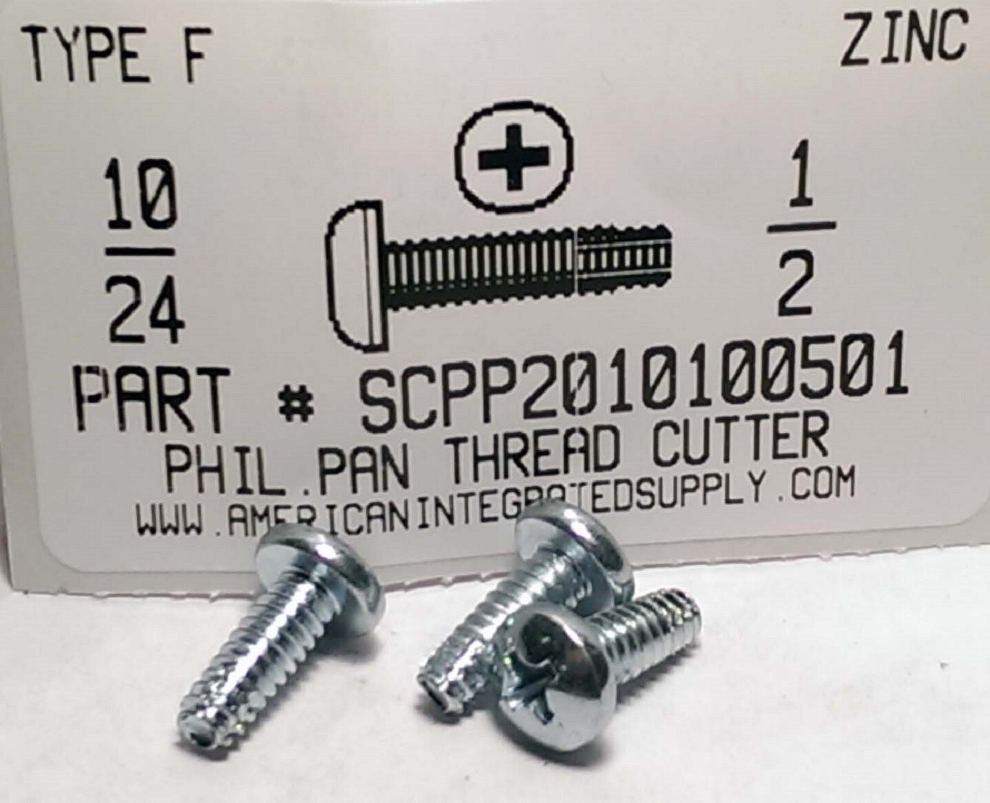 #10-24x1/2 Pan Phillips Thread Cutting Screws Type F Steel Zinc Plated ...
