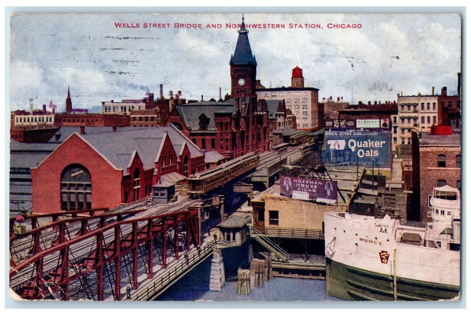 1909 Wells Street Bridge Northwestern Station Quaker Oats Chicago IL ...