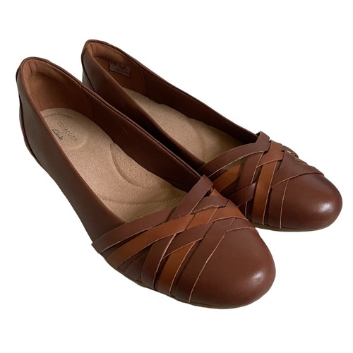 Clarks Flats Cheyn Creek Woven Brown Leather Shoes Size 9.5 Ultimate ...