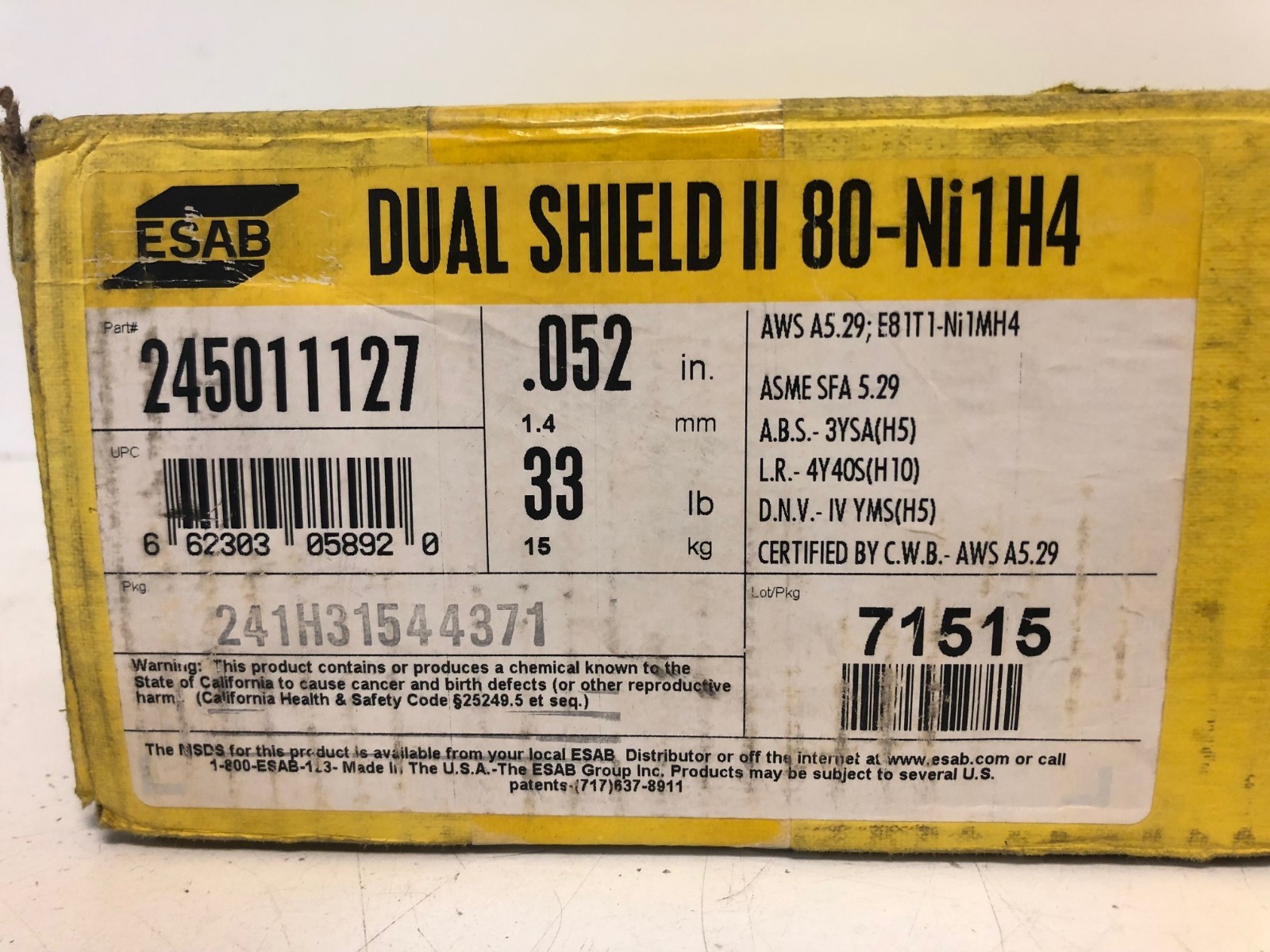 UNOPENED BOX! ESAB DUAL SHIELD II ESAB 80-Ni1H4 245011127 .052 1.4 A5 ...