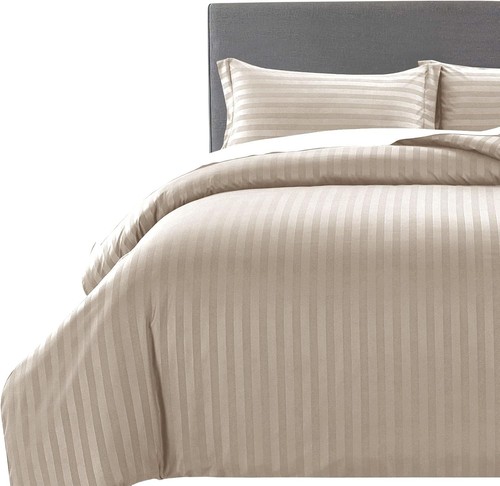 Single Duvet Cover Set Reversible Stripes Satin Bedding Set with | eBay UK