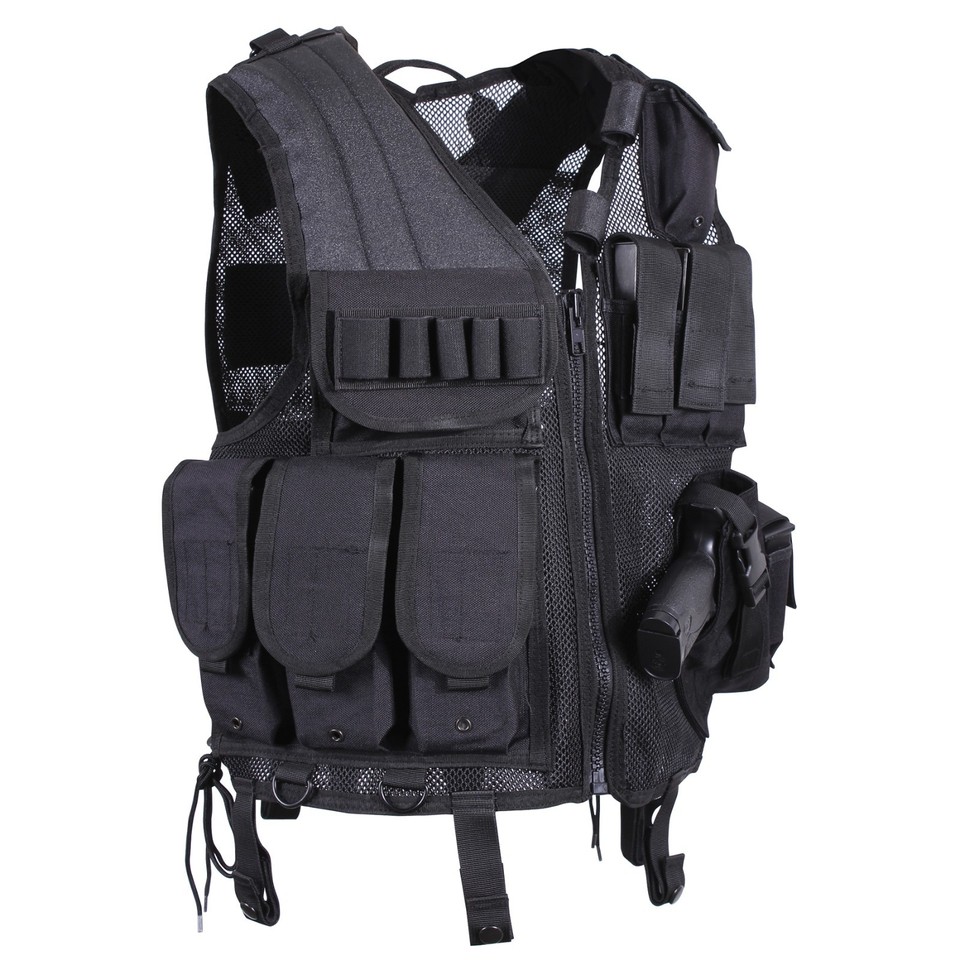 Black Quick Draw Raid Swat Tactical Vest with Gun Holsters & Pouches | eBay
