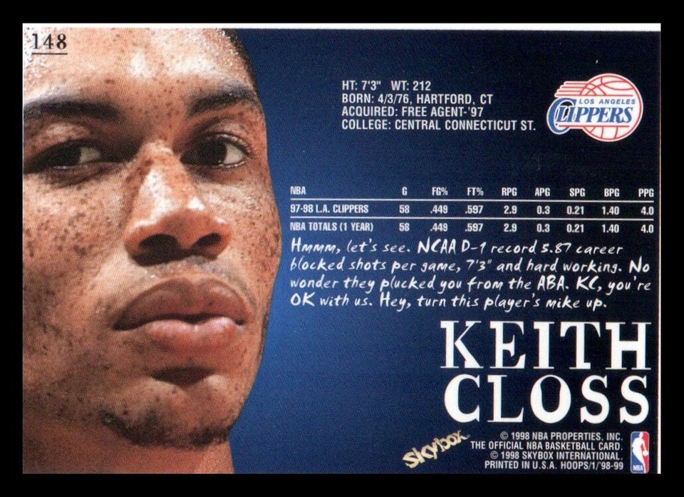 1998-99 Hoops #148 Keith Closs NBA Basketball L.A Clippers | eBay