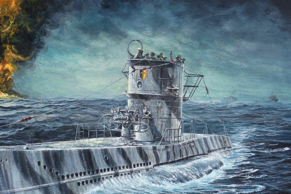 HUGE ORIGINAL WW2 WWII KRIEGSMARINE GERMAN NAVY U-BOAT SUBMARINE ART ...