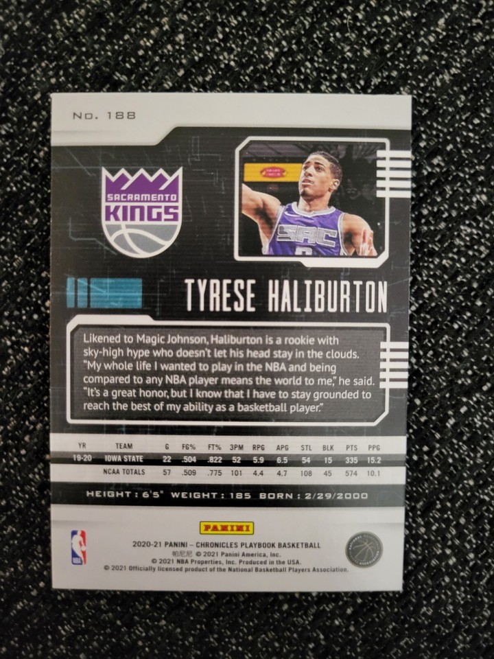 2020-21 Playbook Tyrese Haliburton Rookie Card RC #188 Kings - Pacers ...