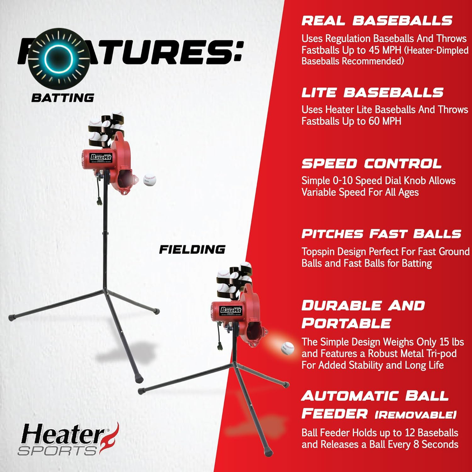 Sports Base Hit Lite Adjustable Baseball Pitching Machine – 45 MPH ...
