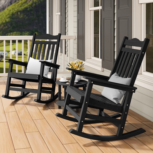 2X Patio Rocking Chairs High Back Poly Lumber Porch Rocker Weather ...