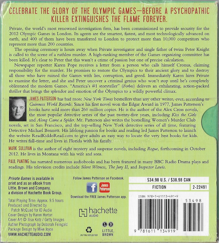 Private Games Audiobook CD James Patterson Mark Sullivan Paul Panting ...
