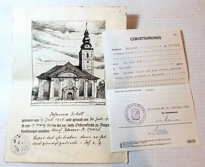 1925 German birth certificate for woman in Bayern, Johanna Schott ...
