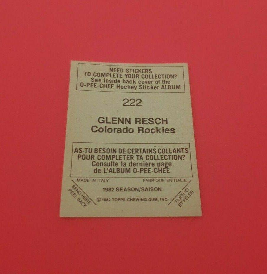 1982/83 Topps Hockey Glenn Resch Sticker 222 Colorado Rockies | eBay