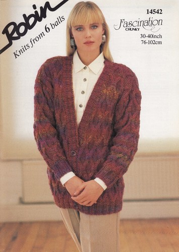 ROBIN FASCINATION CHUNKY LADIES CARDIGAN KNITTING PATTERN - 30-40" | eBay