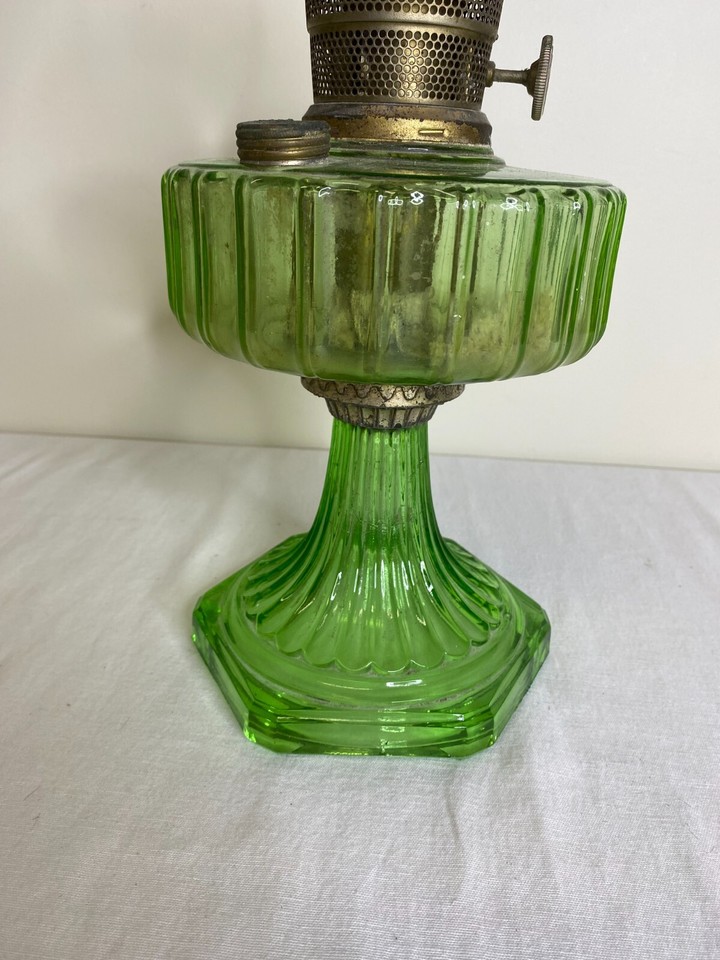 Vintage Aladdin Green Glass Oil Lamp | eBay