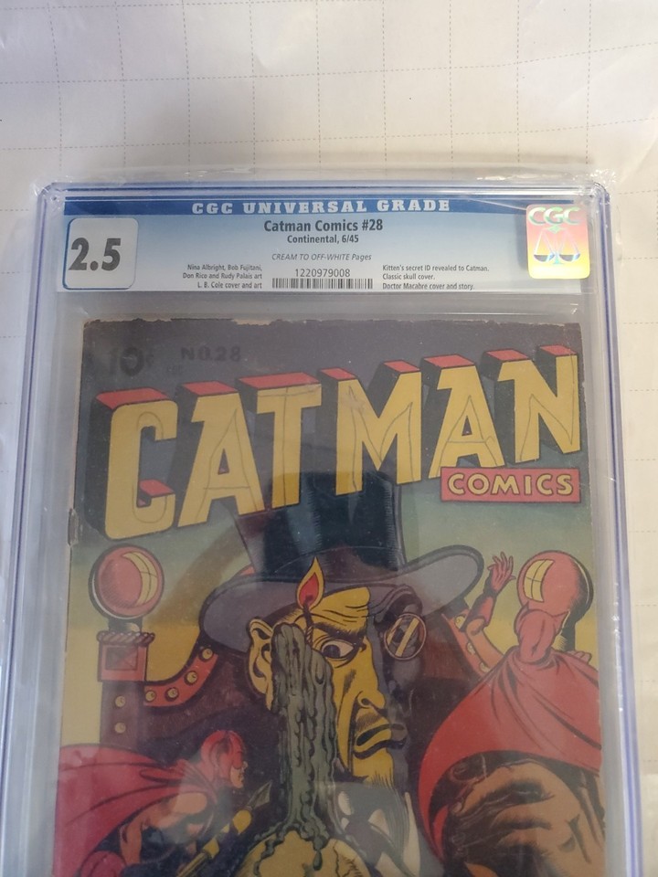 CATMAN Comics #28 1945 CGC 2.5 L.B. COLE Skull Cover Golden Age Classic ...