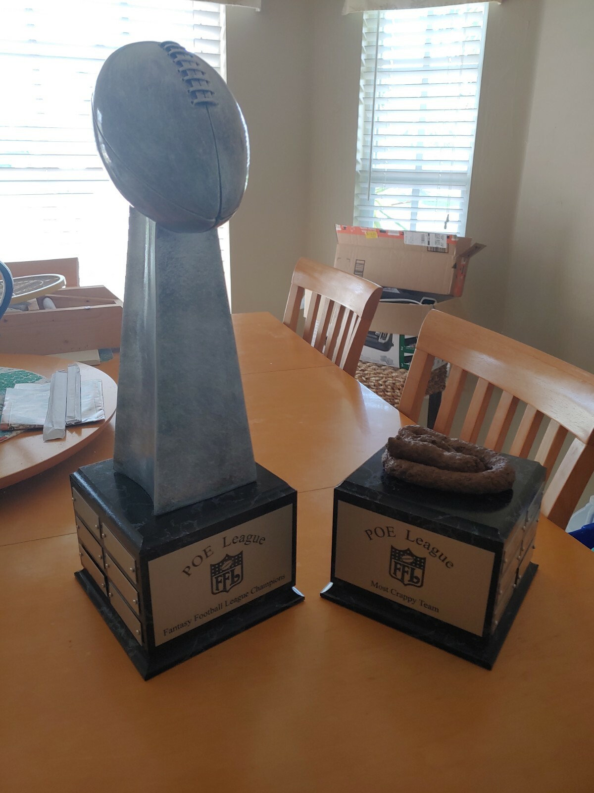 2 Trophies!!! Lombardi Style Fantasy Football & POOP Trophy. 1st and ...