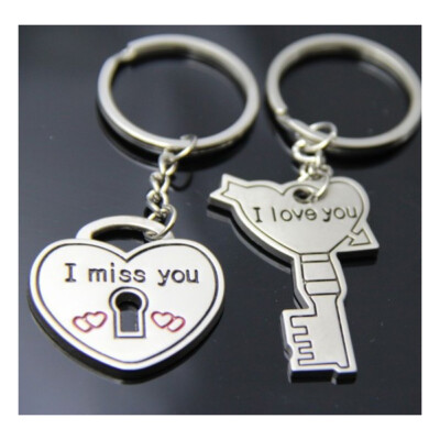 Love Heart Lock Key Love You Silver Metal Couple Keyrings Lovers Key ...