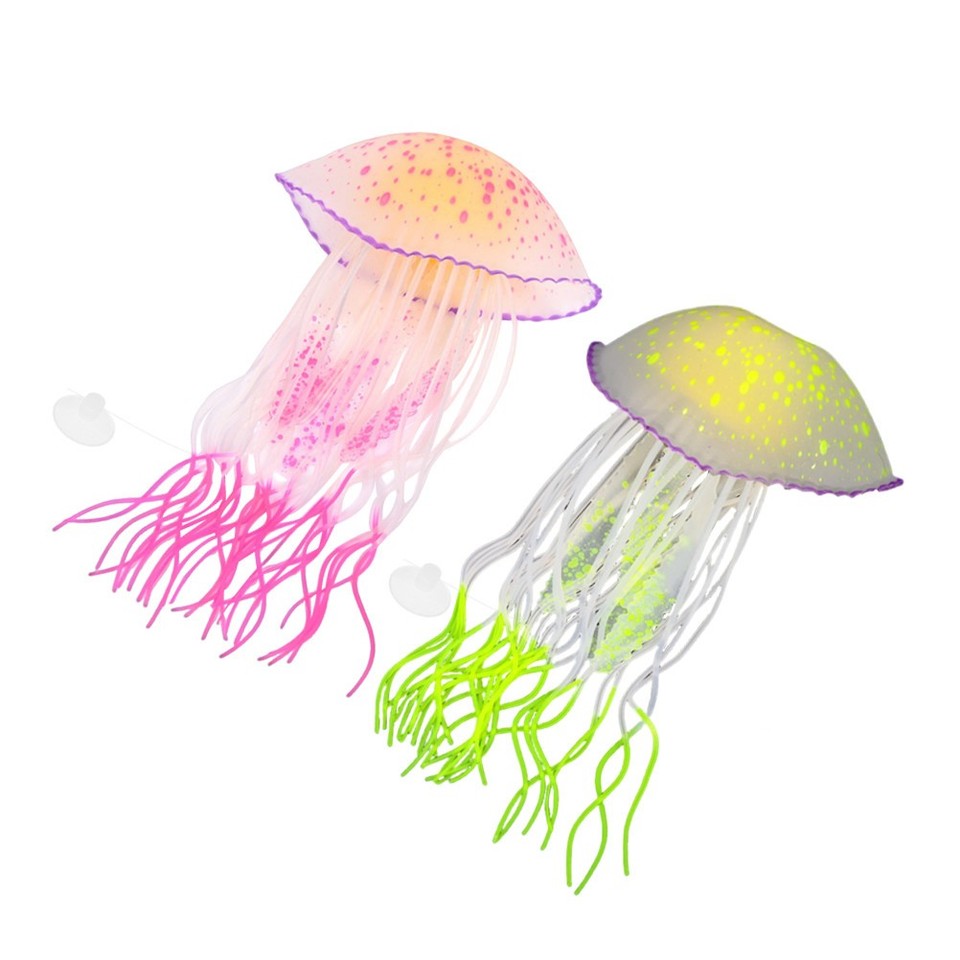 2 Pcs Aquarium Fake Jellyfish Artificial Marine Creatures Fluorescent ...