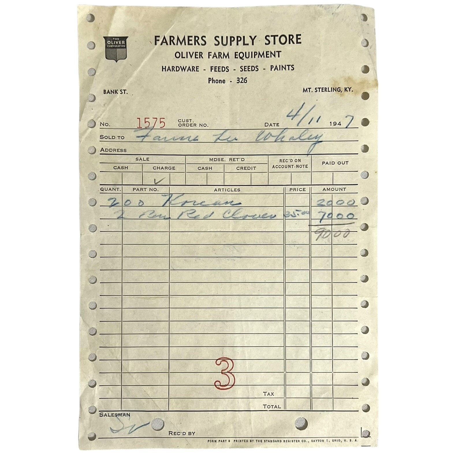 Vintage 1940's WWII Era Sharpsburg KY Thompson Hardware Receipt Paint ...