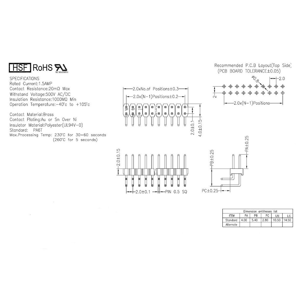 100Pcs 2mm 2.0mm Pitch 2x40 Pin 80P Double Row Right Angle Male Header ...