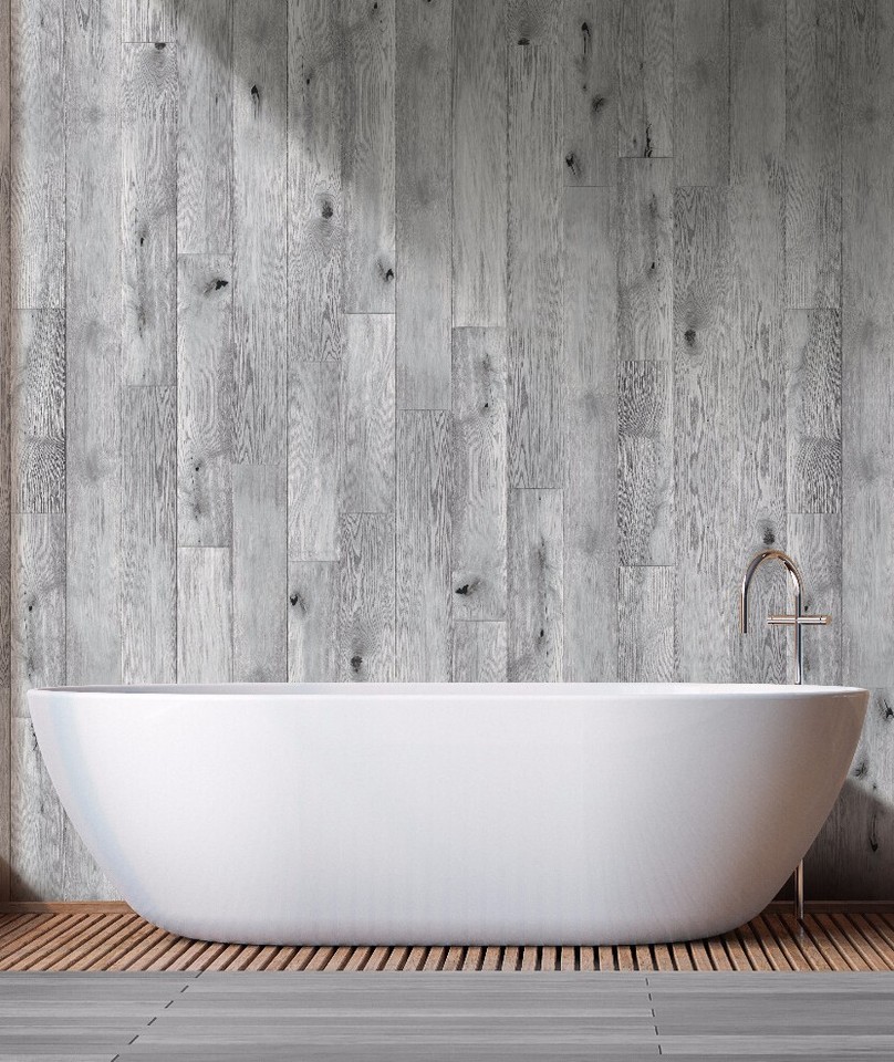 Distressed Oak Grey Bathroom Wall Panels Cladding Shower PVC Waterproof ...