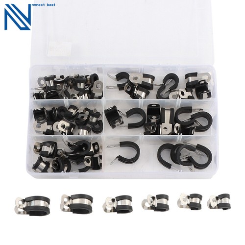 52Pcs Rubber Lined P Clips Cable Hose Clamps Pipe Holder Air Clip Clamp ...
