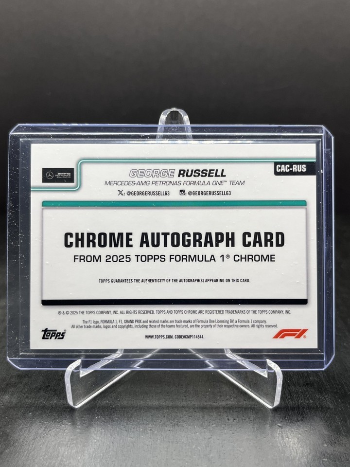 2025 Topps Chrome F1 George Russell Autograph Auto Black 10/10 #CAC-RUS ...