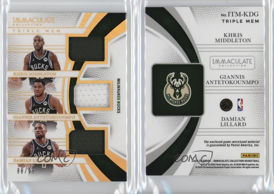 2024-25 Immaculate Triple Memorabilia 88/99 Khris Middleton Damian ...