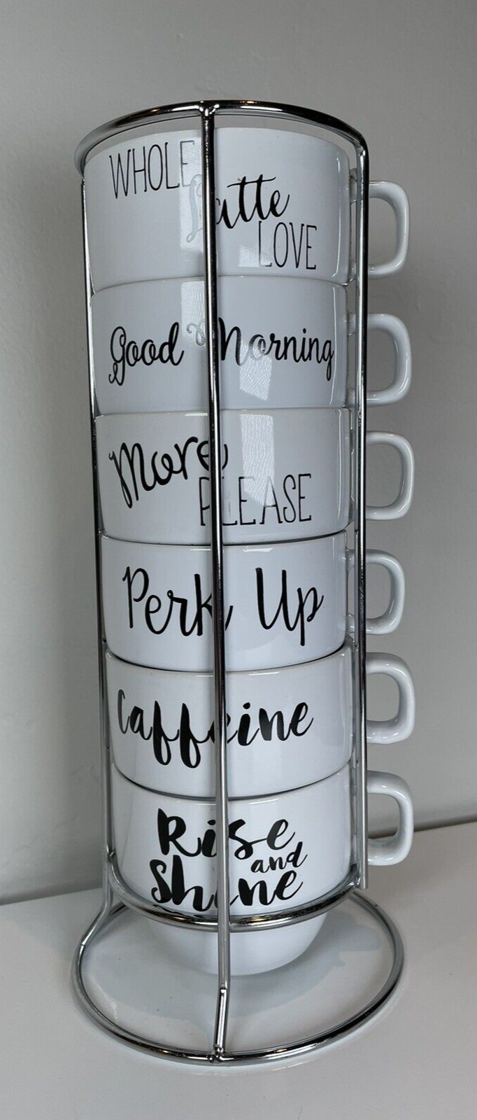 World Market 6 Stackable Coffee Latte Mugs 3 x 3.5" with Stand Very Cute | eBay