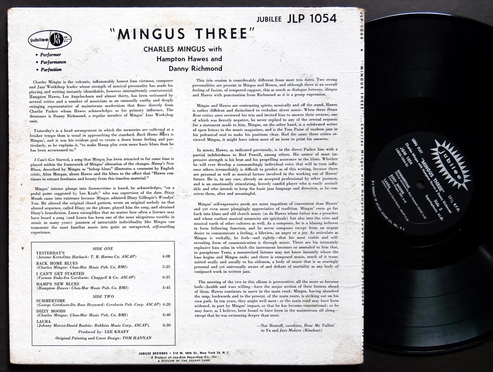 CHARLES MINGUS HAMPTON HAWES DANNY RICHMOND Mingus Three LP JUBILEE ...