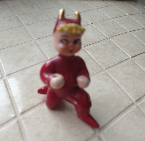 50s Red DEVIL Pixie ELF Figurine Gold horns Japan Lefton? Xmas Ceramic ...