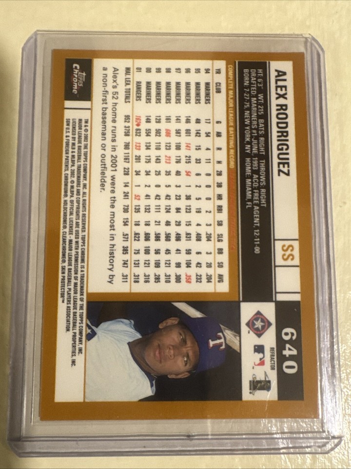 Alex Rodriguez 2002 Topps Chrome Gold Refractor #640 Texas Rangers | eBay