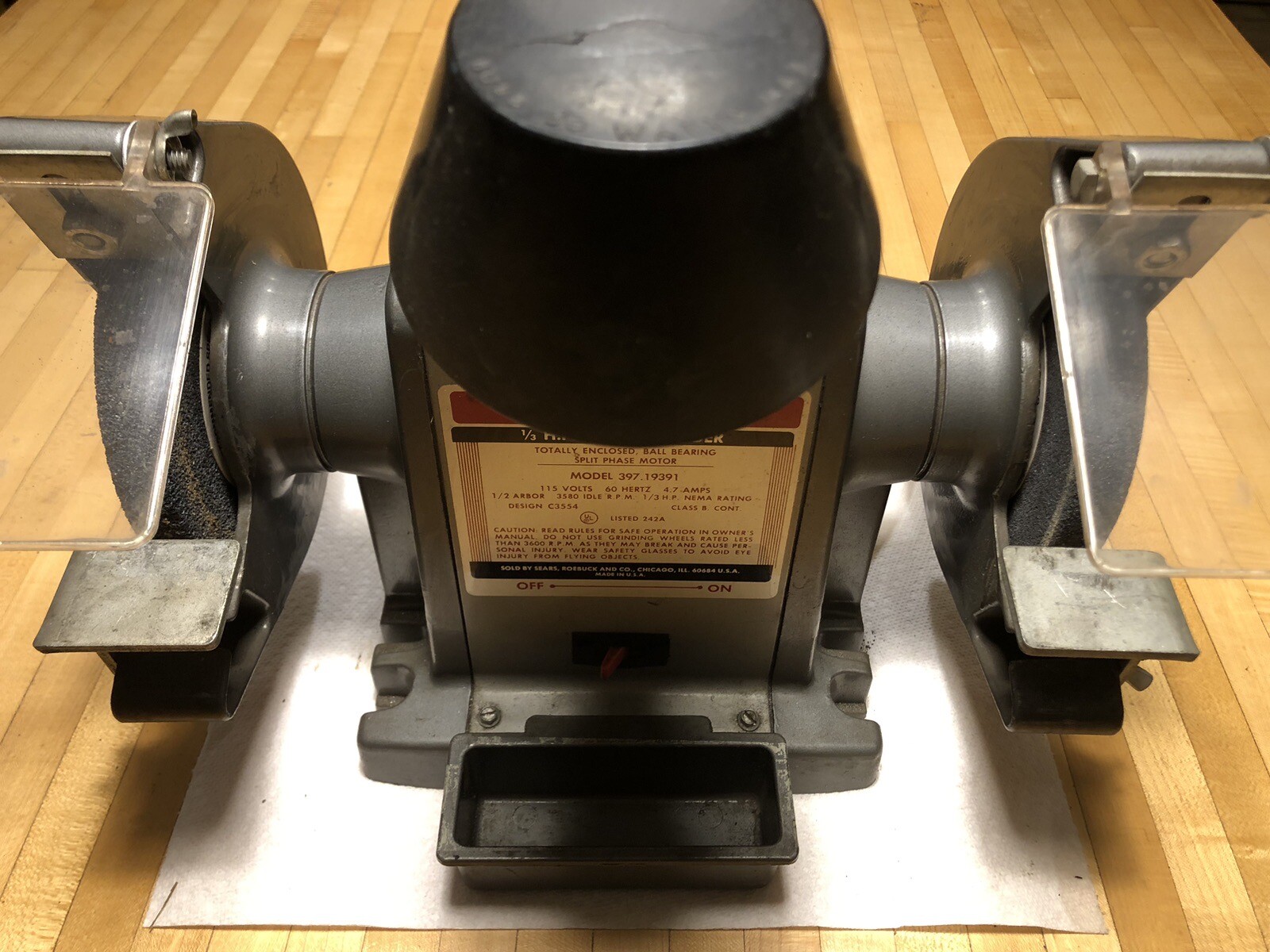 1976 Sears Craftsman 6” Block Bench Grinder 1/3HP 397.19391 Cast Tool ...