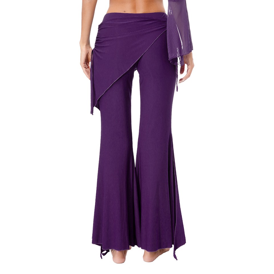 Womens Bottoms Wide Leg Belly Dance Elastic Waistband Pants Solid Color ...