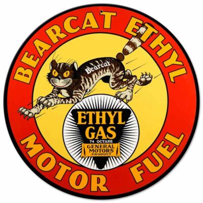 BEARCAT ETHYL MOTOR FUEL CAT 14" ROUND HEAVY DUTY USA MADE METAL GAS ...