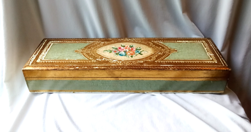 Vintage Italian Long Rectangular Gold Leaf Gesso Hand-painted Wood Box ...