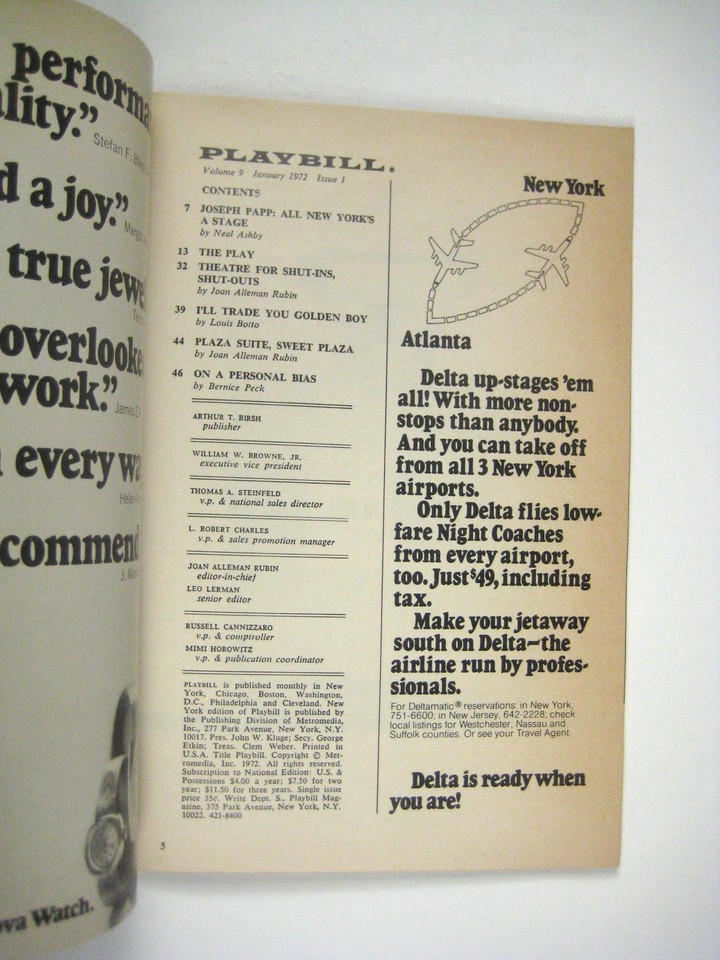 Old Times Playbill 1972 Billy Rose Theatre Rosemary Harris Mary Ure ...