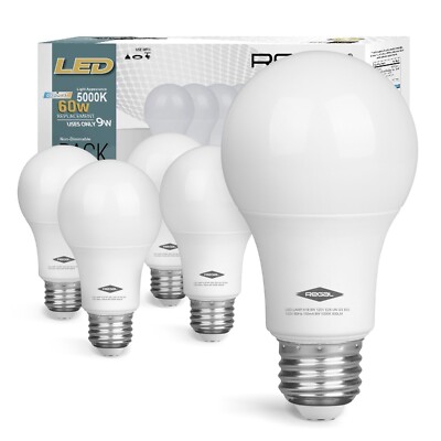 5 Pack Regal LED A19, E26 Light Bulbs Daylight 9W (60W Equivalent) 800 ...