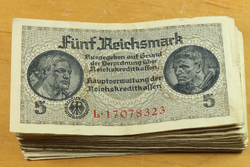 5 REICHSMARK NAZI GERMANY CURRENCY GERMAN BANKNOTE NOTE MONEY BILL ...