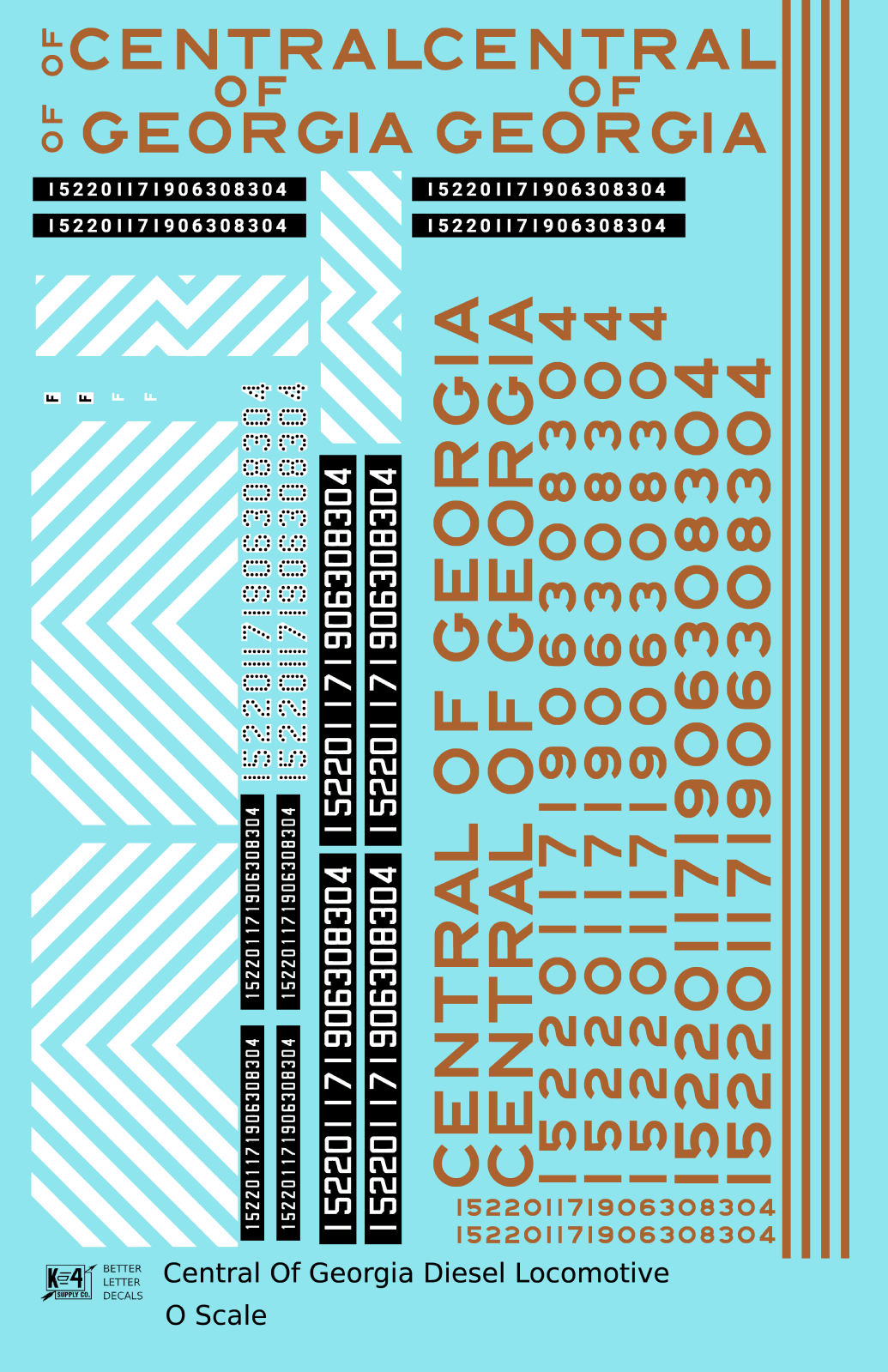 K4 O Scale Decals Central Of Georgia Diesel Locomotive Gold Southern ...