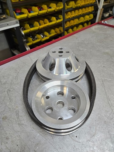 SBC Performance Water Pump Crank Pulley Set with V-Belts Billet ...