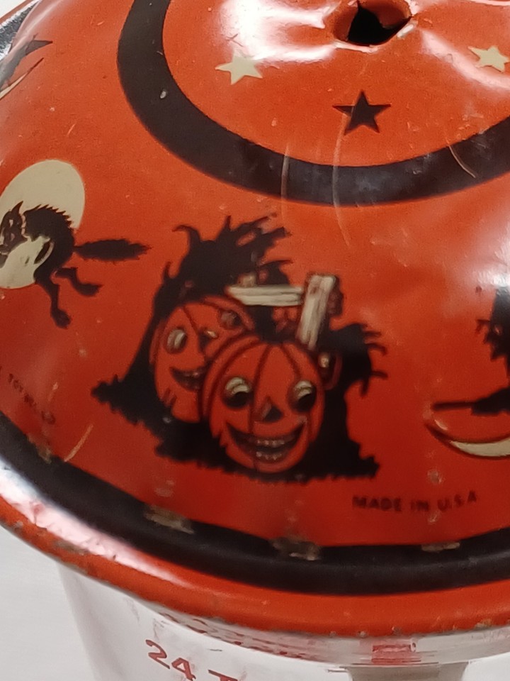 Vintage Halloween Tin Litho Rattle Noisemaker Pumpkins Black Cats Flying Witches | eBay