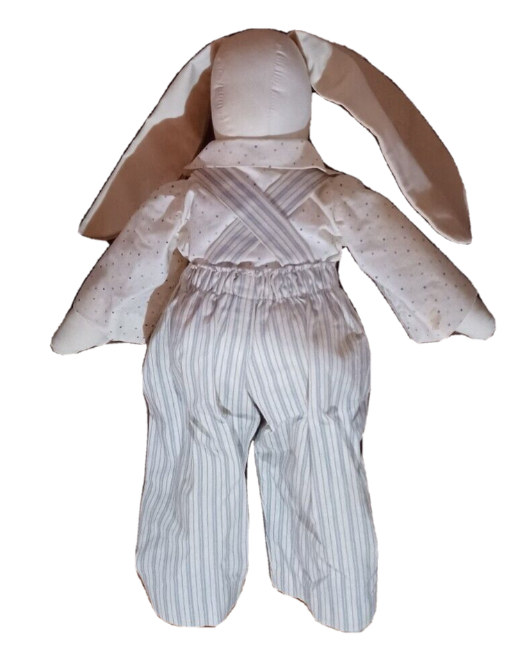 Handmade Stuffed Bunny Rabbit Removable Blue Pinstriped Overalls And ...